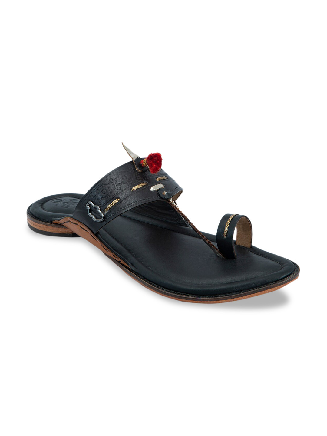 Buy Chappers Men Black Embellished One Toe Flats - Flats for Men ...