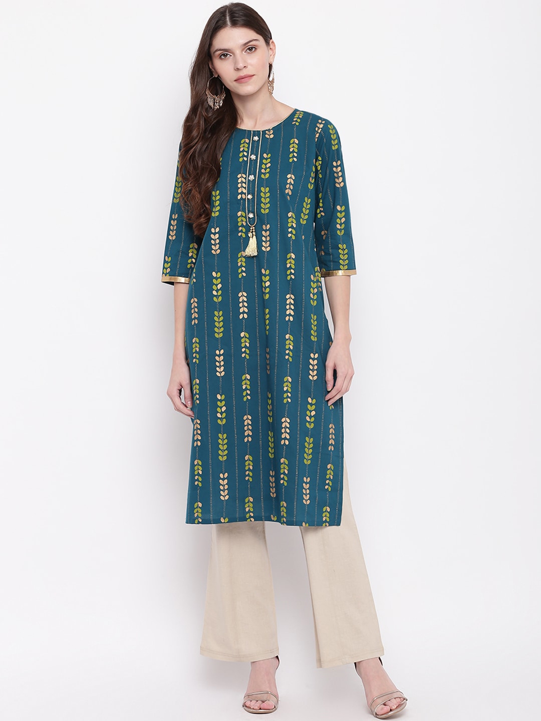 Buy Napra Women Green Ethnic Motifs Printed Flared Sleeves Mirror Work