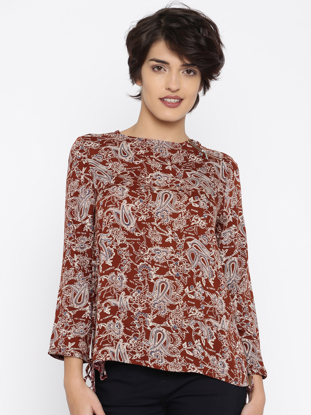 Buy Vero Moda Women Maroon Printed Top - Tops for Women 1582596 | Myntra