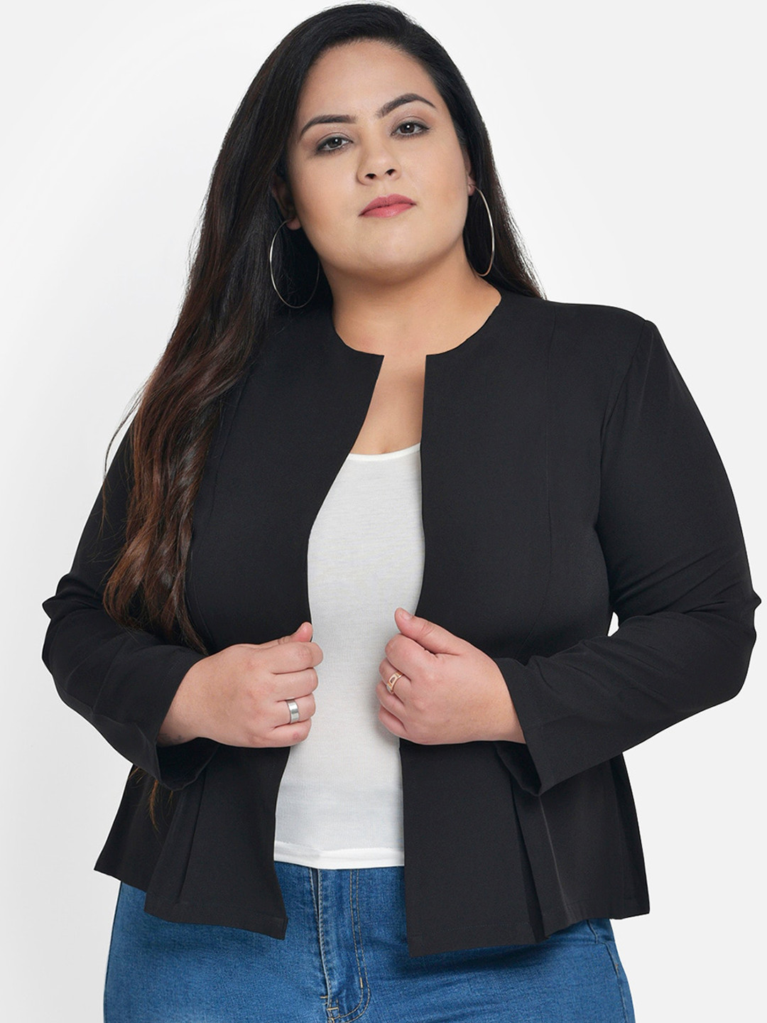 Buy Wild U Women Plus Size Black Solid Regular Fit Open Front Blazer ...