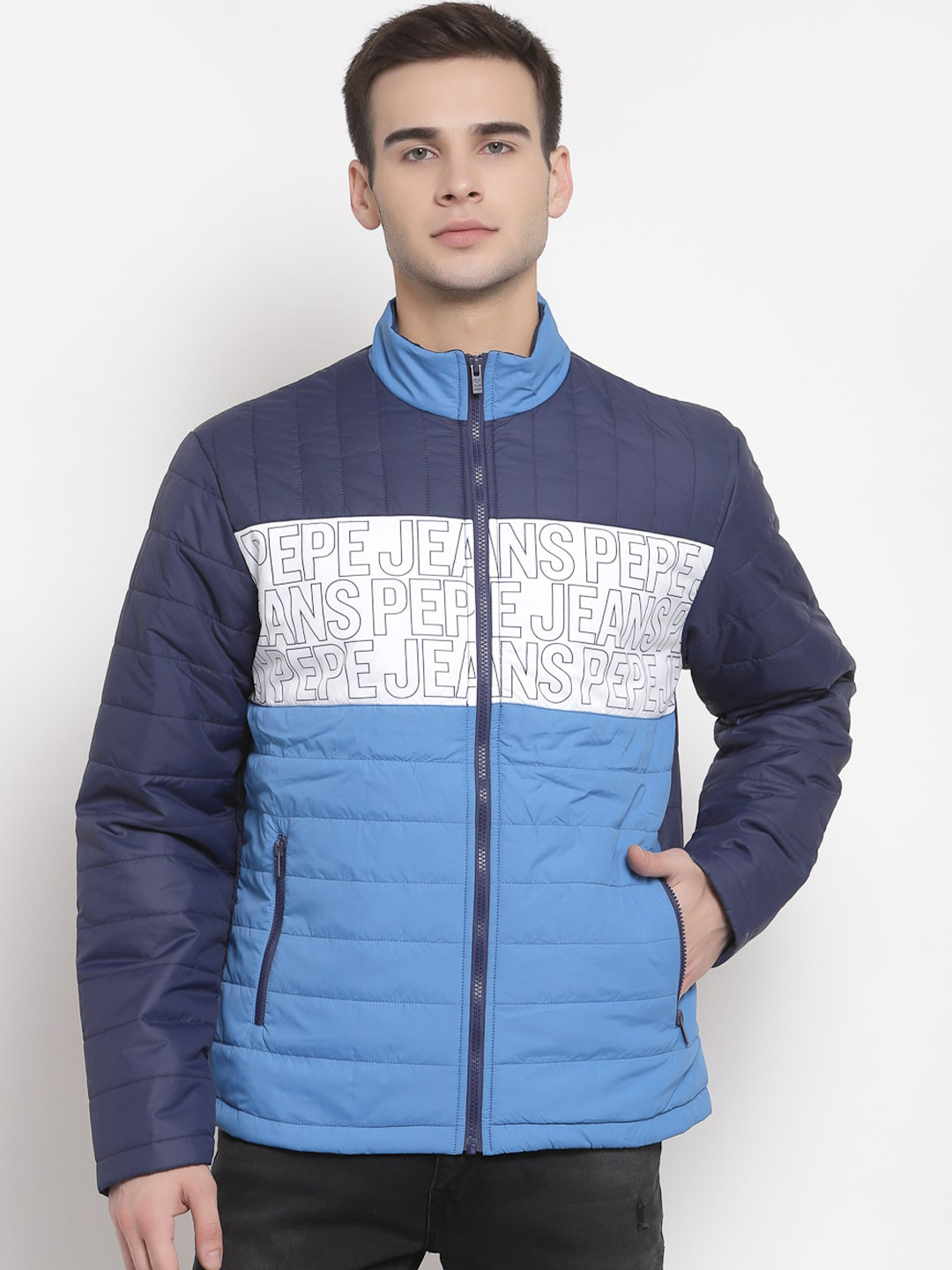 Buy Pepe Jeans Men Blue Quilted Jacket - Jackets for Men 15830024 | Myntra