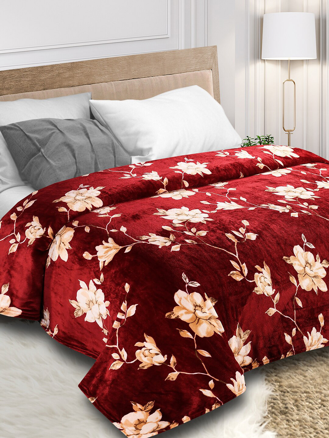 Buy Florida Maroon & Beige Floral Microfiber Mild Winter 210 GSM Double ...