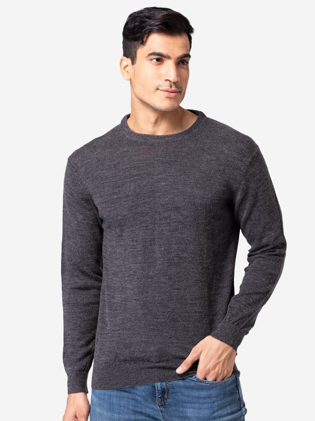 Buy Allen Cooper Men Grey Round Neck Sweater - Sweaters for Men ...