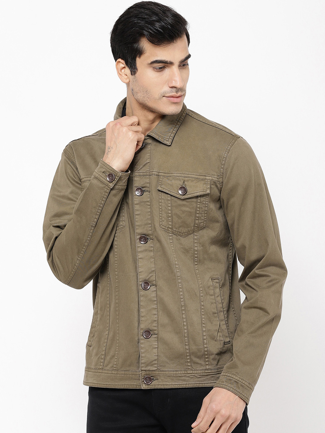 Buy STROP Men Olive Green Lightweight Denim Jacket - Jackets for Men ...