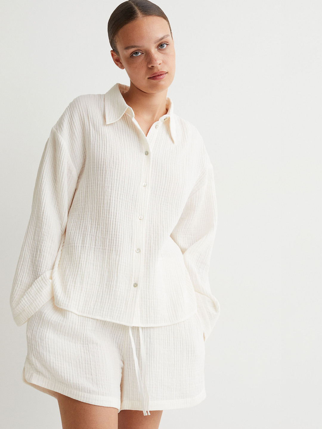 Buy H&M Women White Cotton Muslin Shirt - Shirts for Women 15831954 ...