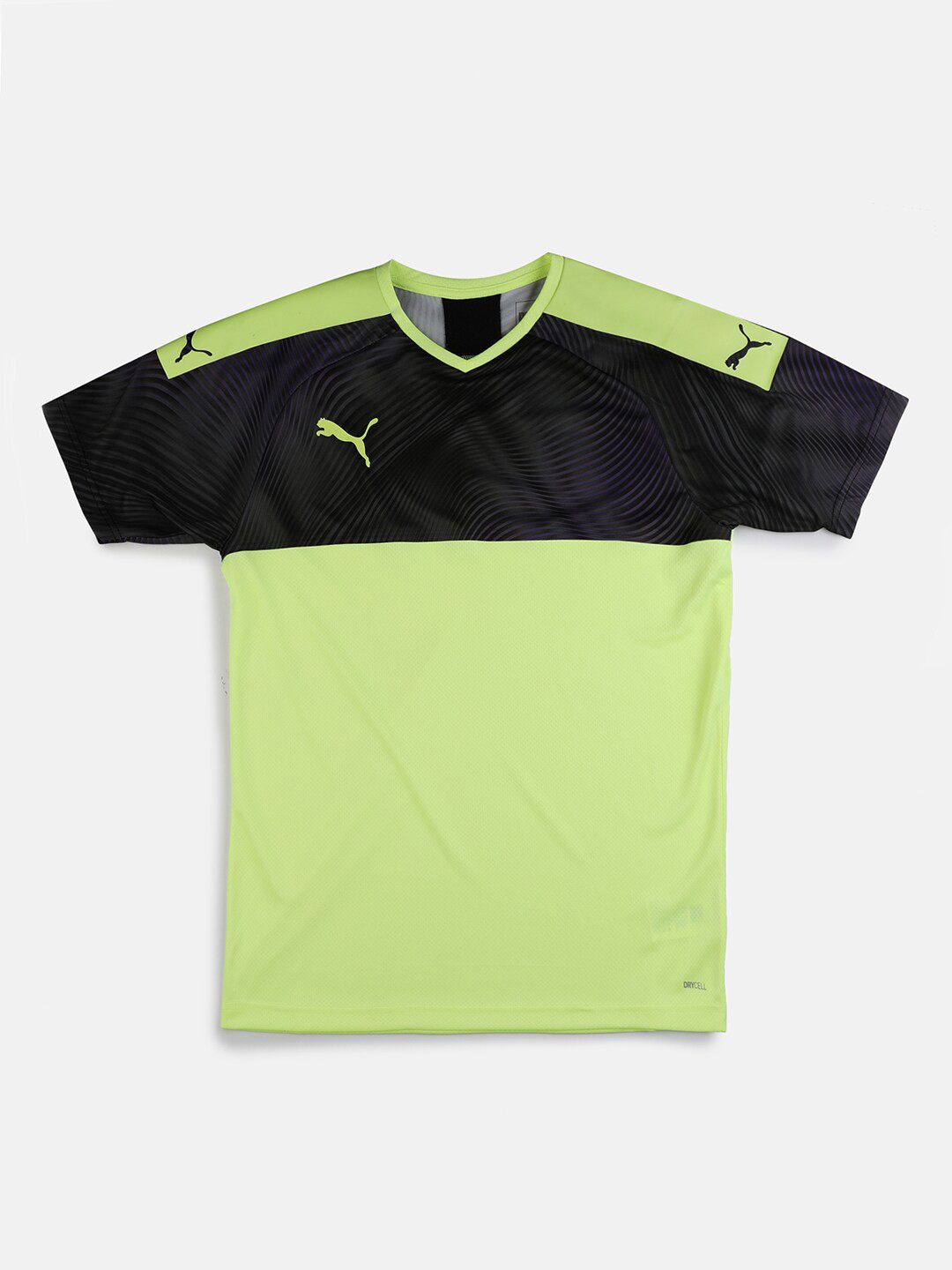 Buy Puma Unisex Kids Yellow & Black Colourblocked V Neck T Shirt ...