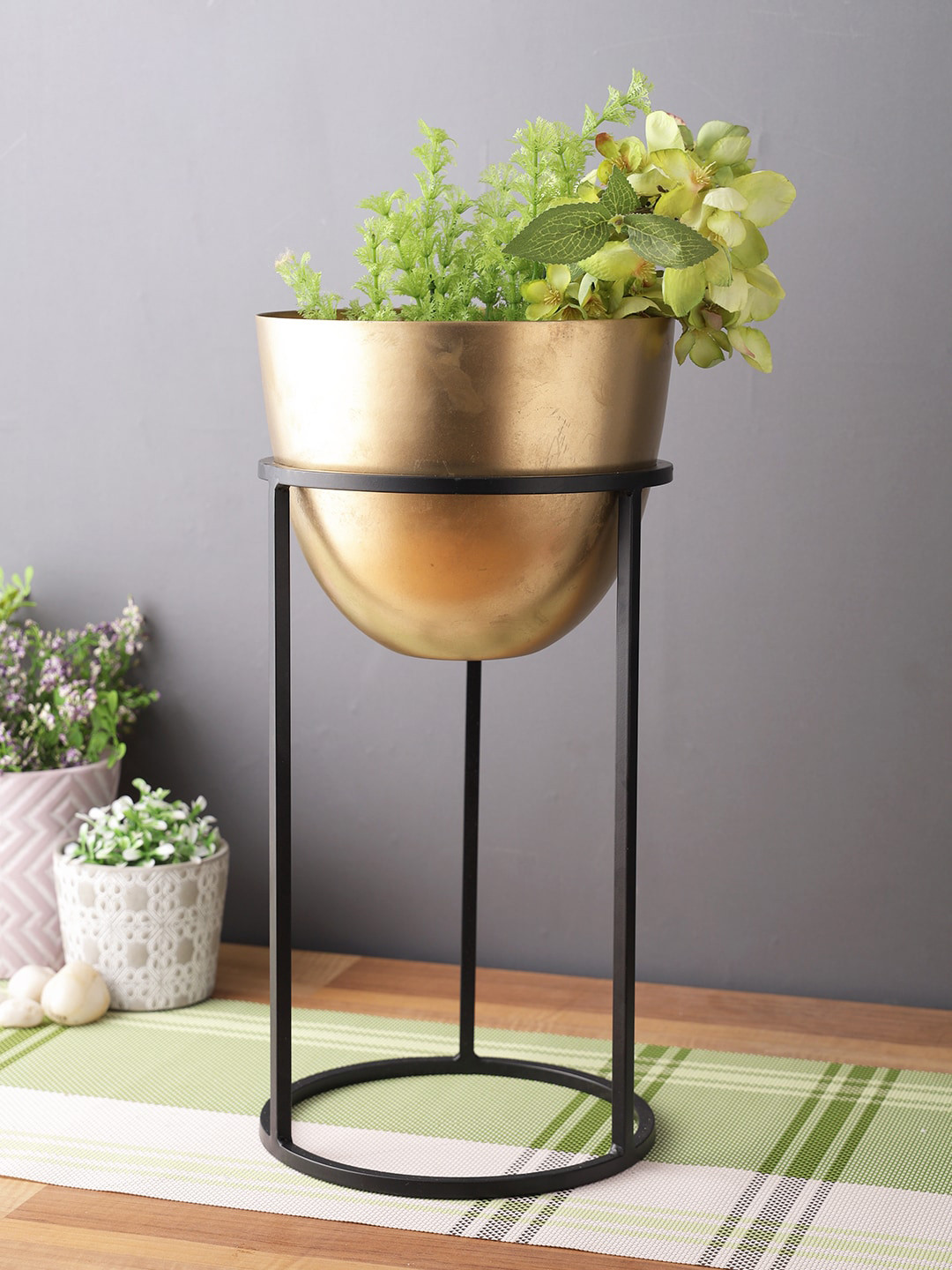 Buy Aapno Rajasthan Gold Toned & Black Planter With Stand - Planters ...