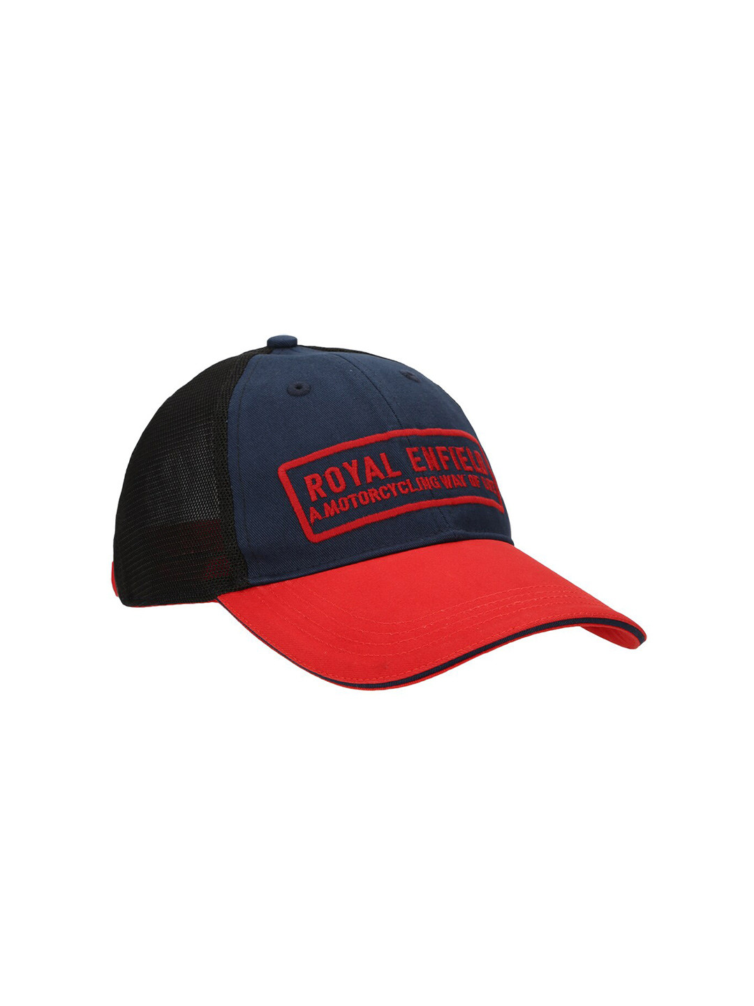 Buy Royal Enfield Unisex Navy Blue & Black Embroidered Flag Trucker ...