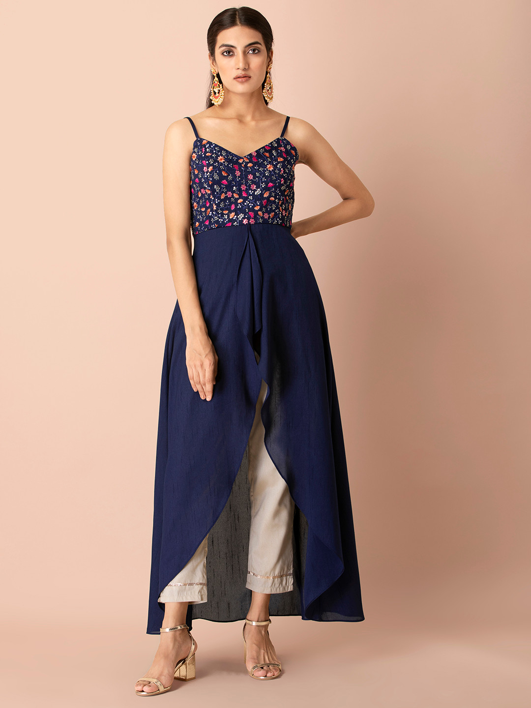 Buy INDYA Shraddha Kapoor Women Blue Floral Yoke Design Anarkali Kurta ...