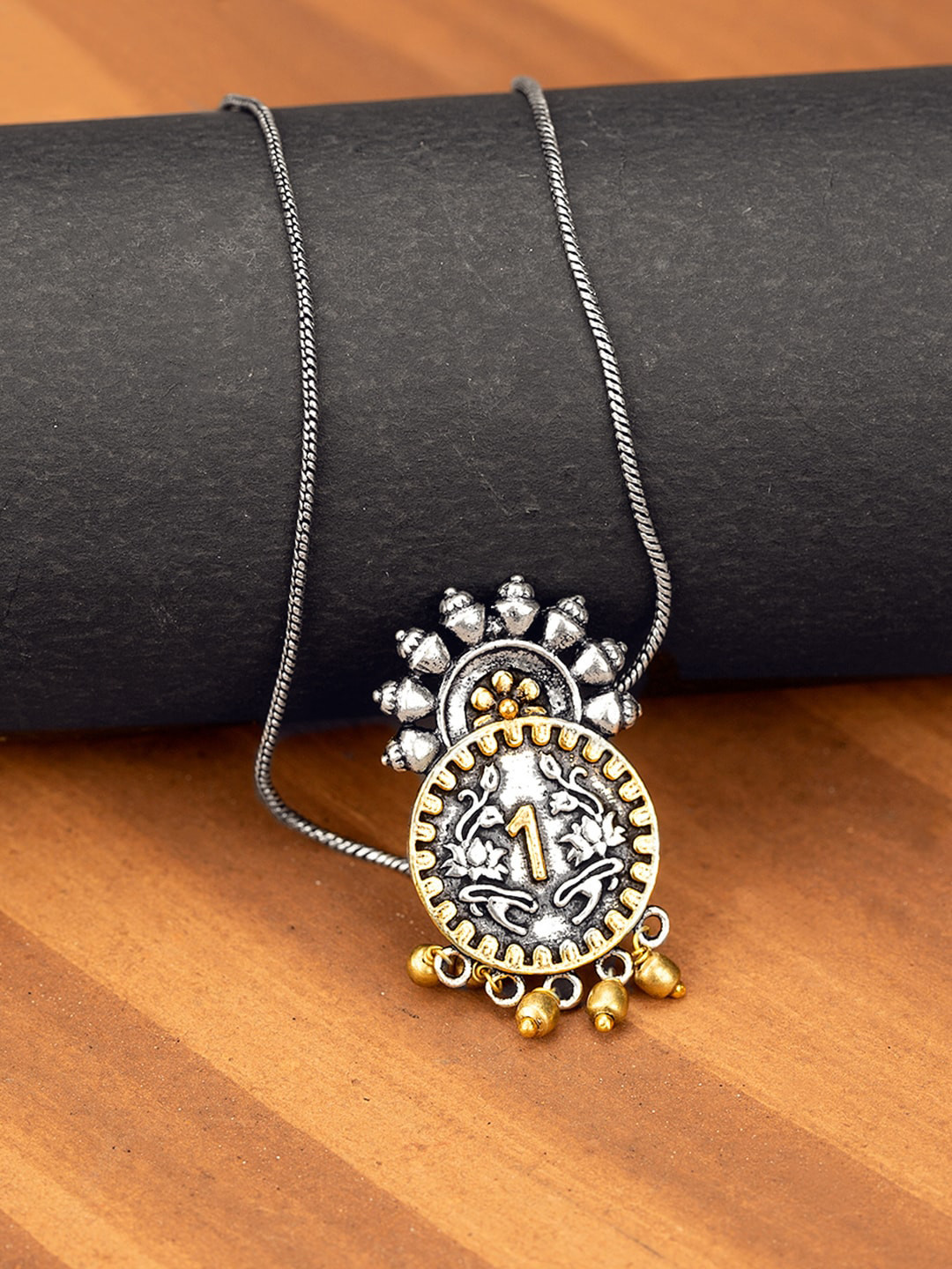 Buy Voylla Silver Toned & Gold Toned Gullak Coin Drop Necklace ...