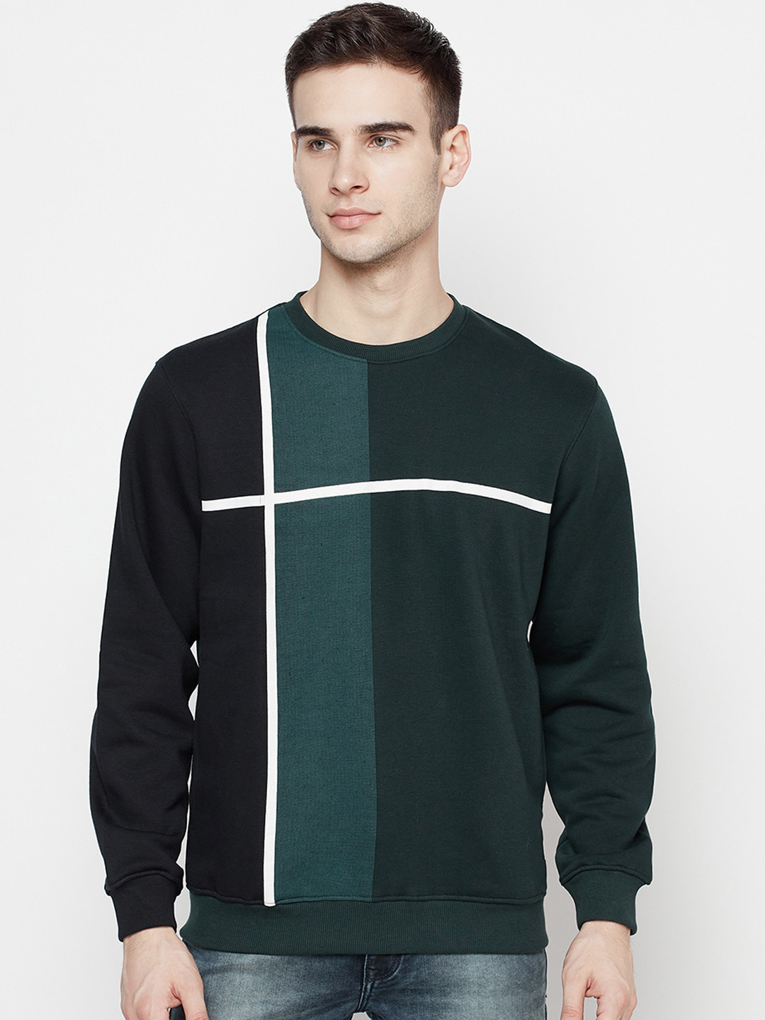 Buy Octave Men Green Colourblocked Fleece Sweatshirt - Sweatshirts for ...