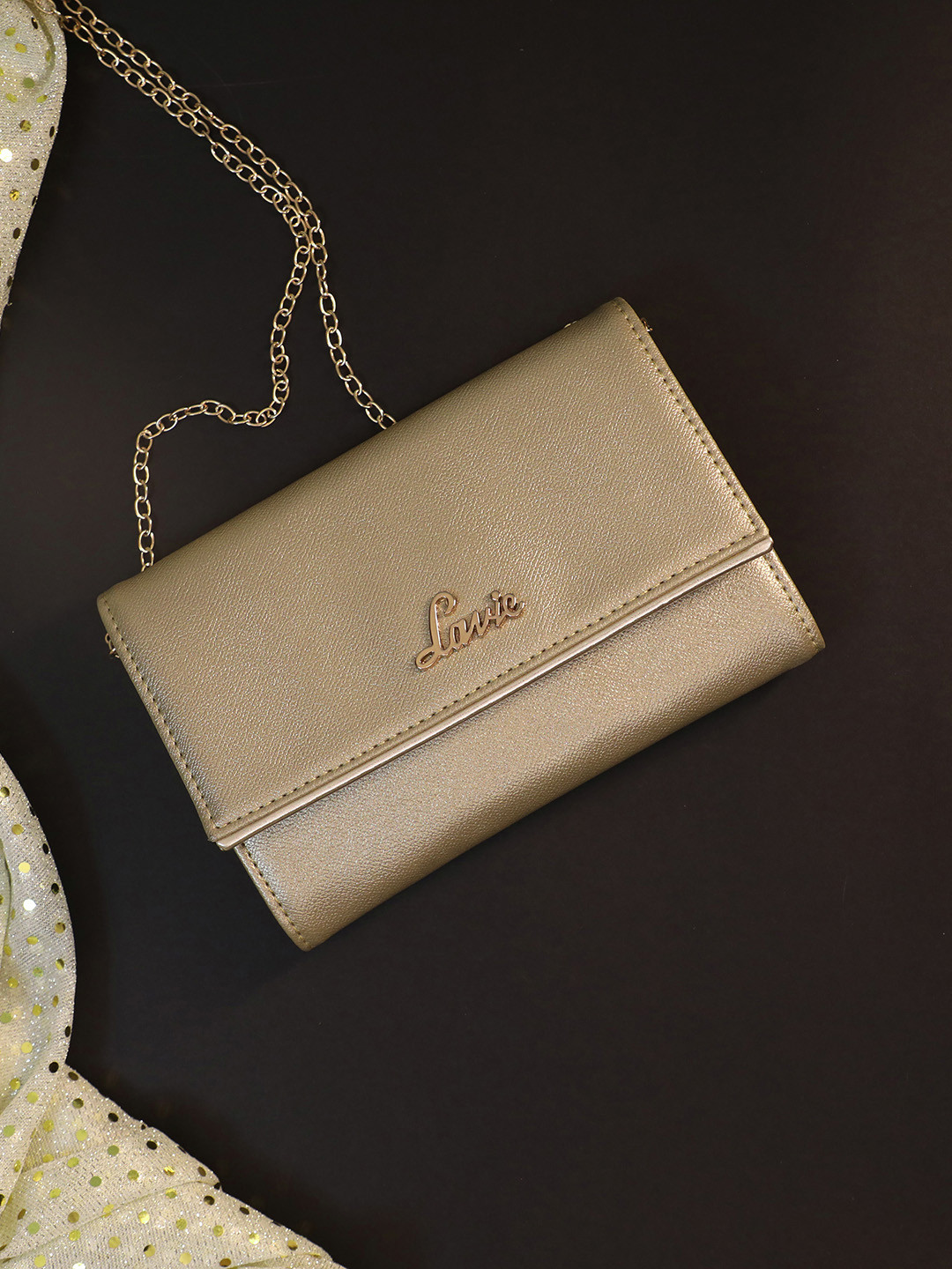 Buy Lavie Ava Gold Toned Solid Foldover Clutch - Clutches for Women ...