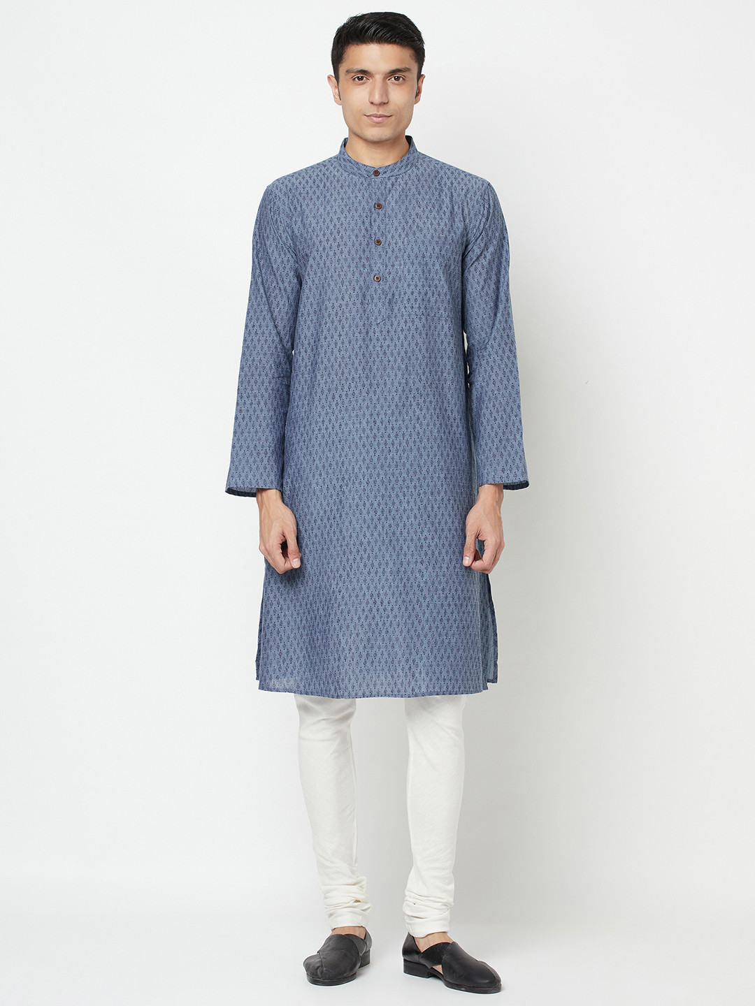 Buy Fabindia Men Blue Ethnic Motifs Printed Comfort Fit Pure Cotton ...