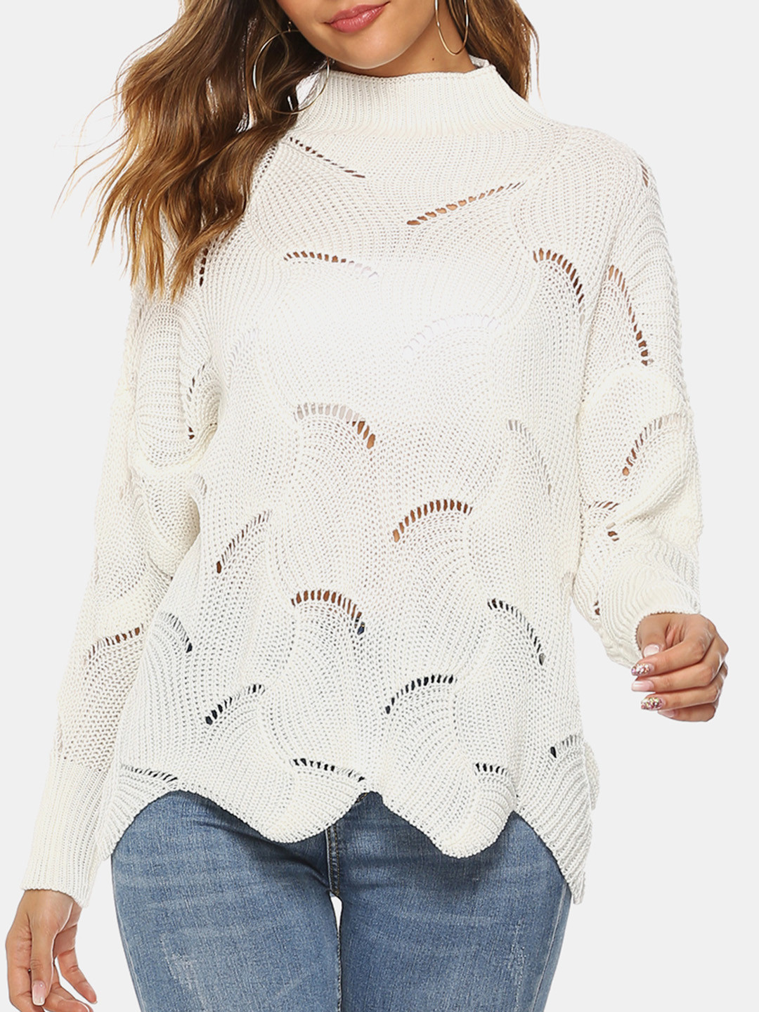 Buy URBANIC Women White Open Knit Pullover - Sweaters for Women ...