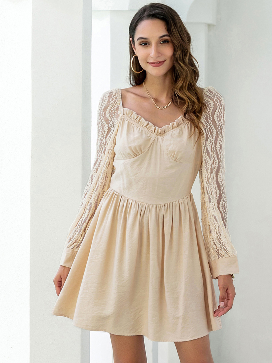 Buy URBANIC Beige Solid Fit & Flare Dress - Dresses for Women 15847476 ...
