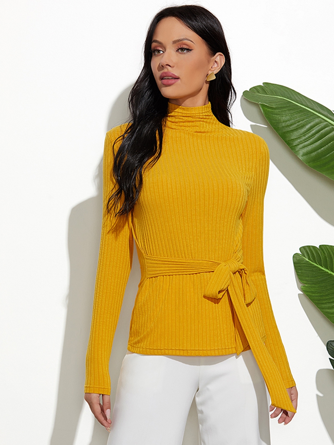Buy Urbanic Women Mustard Yellow Waist Tie Up Detail Top Tops For