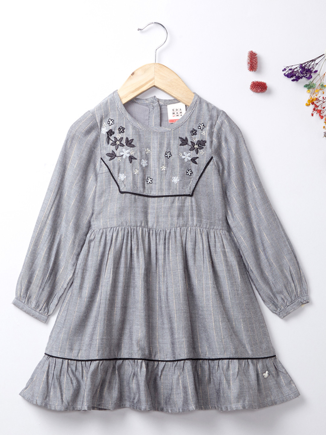 Buy Ed A Mamma Girls Grey Embroidered Dress - Dresses for Girls ...