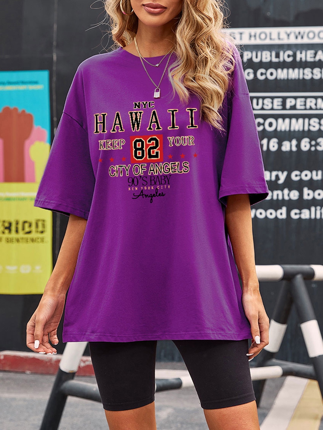 Buy Urbanic Women Purple Pure Cotton Typography Printed Drop Shoulder