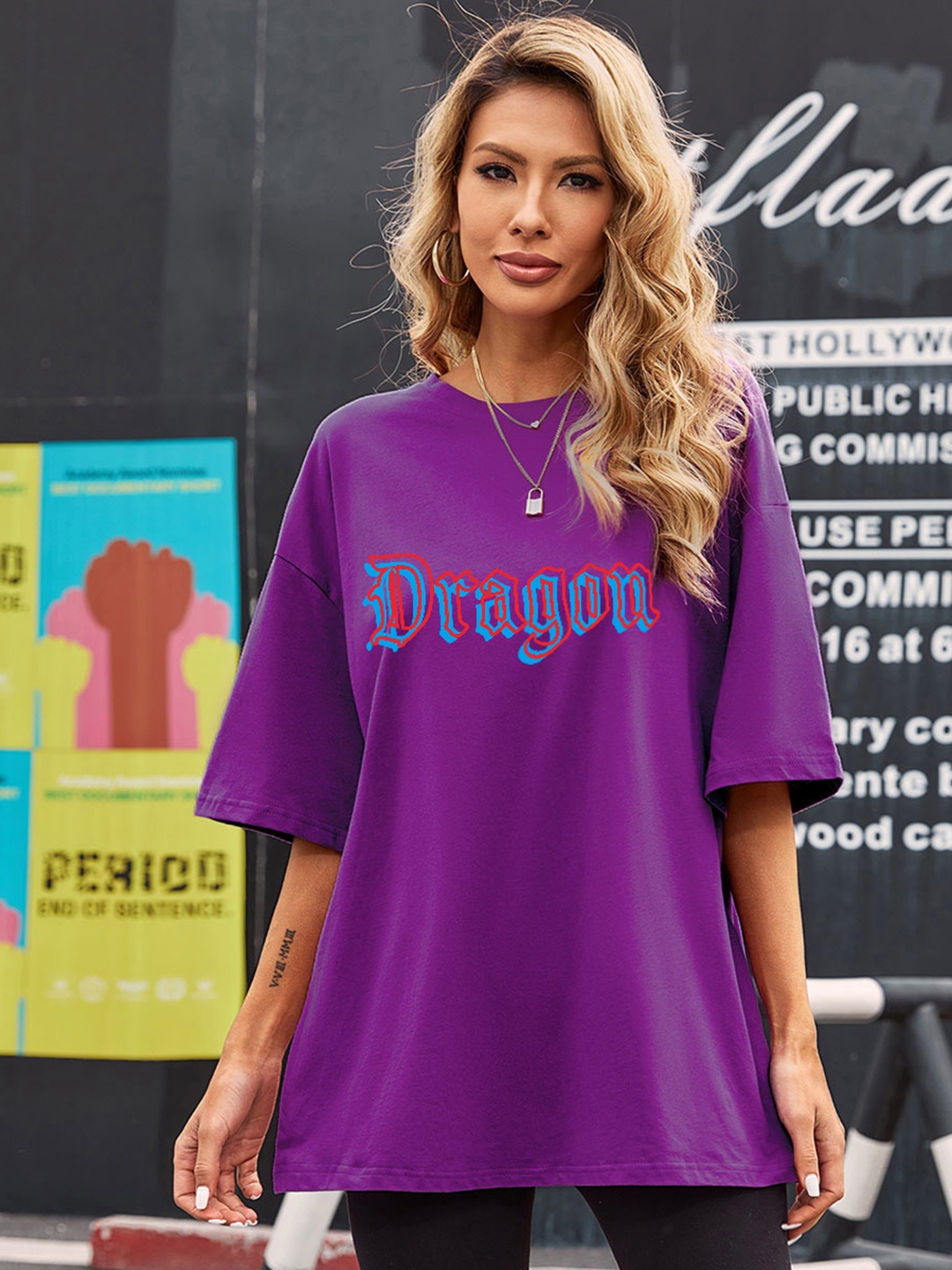 Buy Urbanic Women Purple And Blue Cotton Extra Relaxed Fit Printed Drop