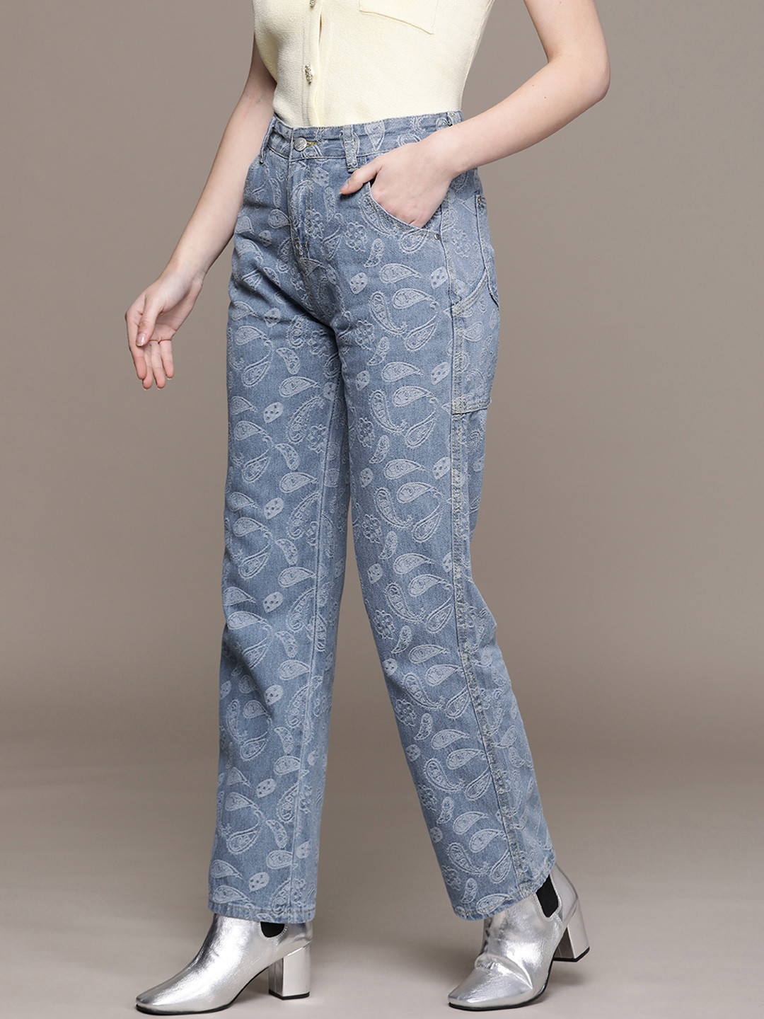 Buy URBANIC Women Blue Wide Leg High Rise Embroidered Jeans - Jeans for ...