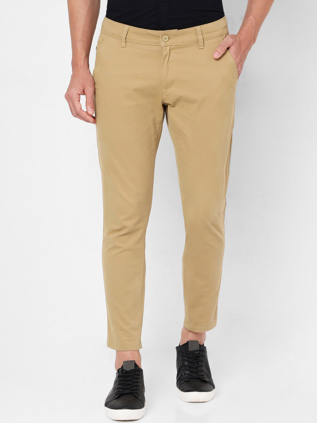 Buy Mufti Men Khaki Slim Fit Solid Trousers - Trousers for Men 15852776 ...