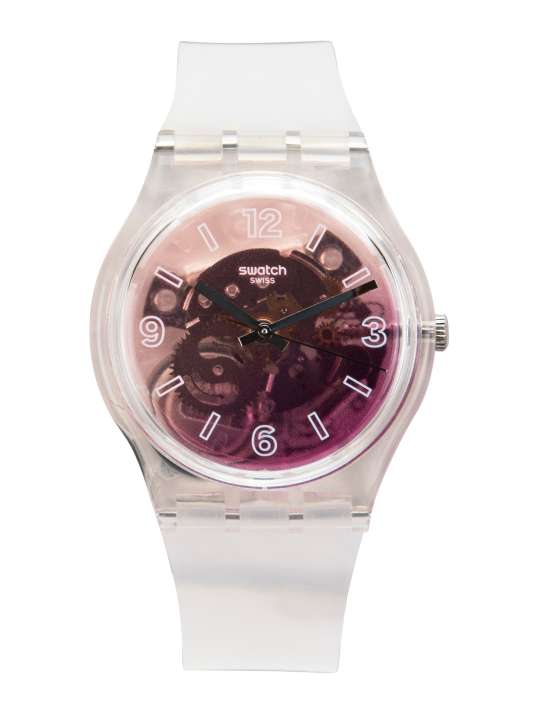 Buy Swatch Unisex Pink Skeleton Dial & Transparent Strap Water ...
