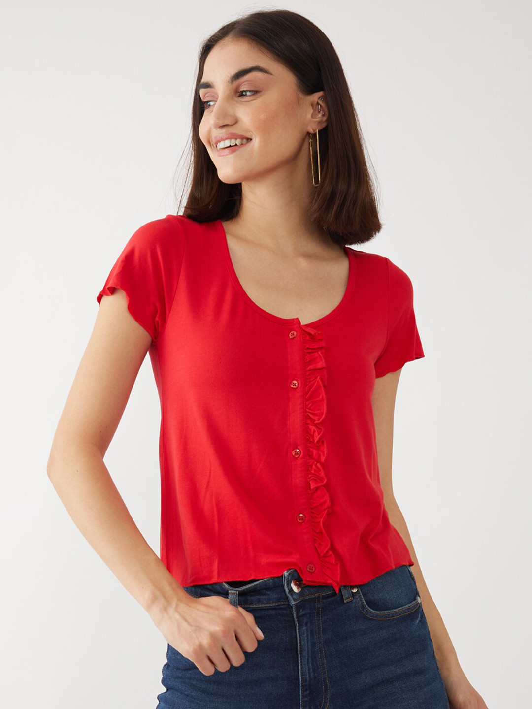 Buy Zink London Red Regular Pure Cotton Top - Tops for Women 15859798 ...