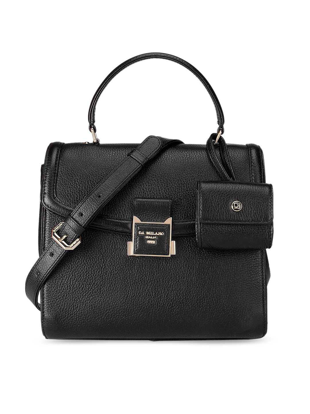 Buy Da Milano Black Leather Structured Satchel Bag - Handbags for Women ...