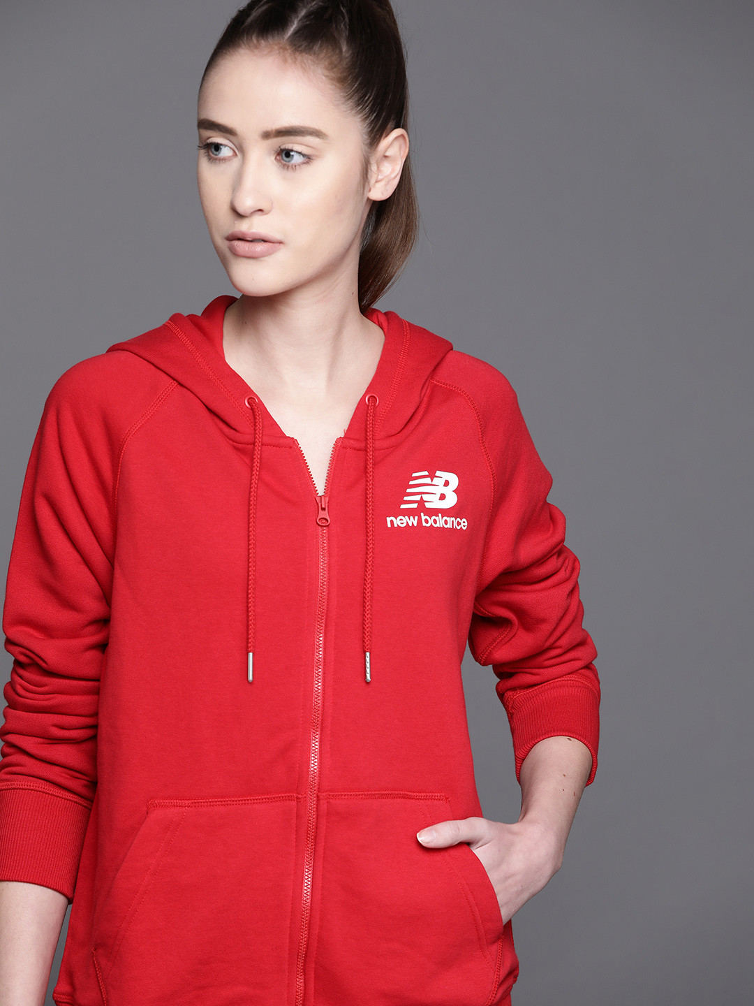 Buy New Balance Women Red Brand Logo Print Detail Sporty Jacket ...