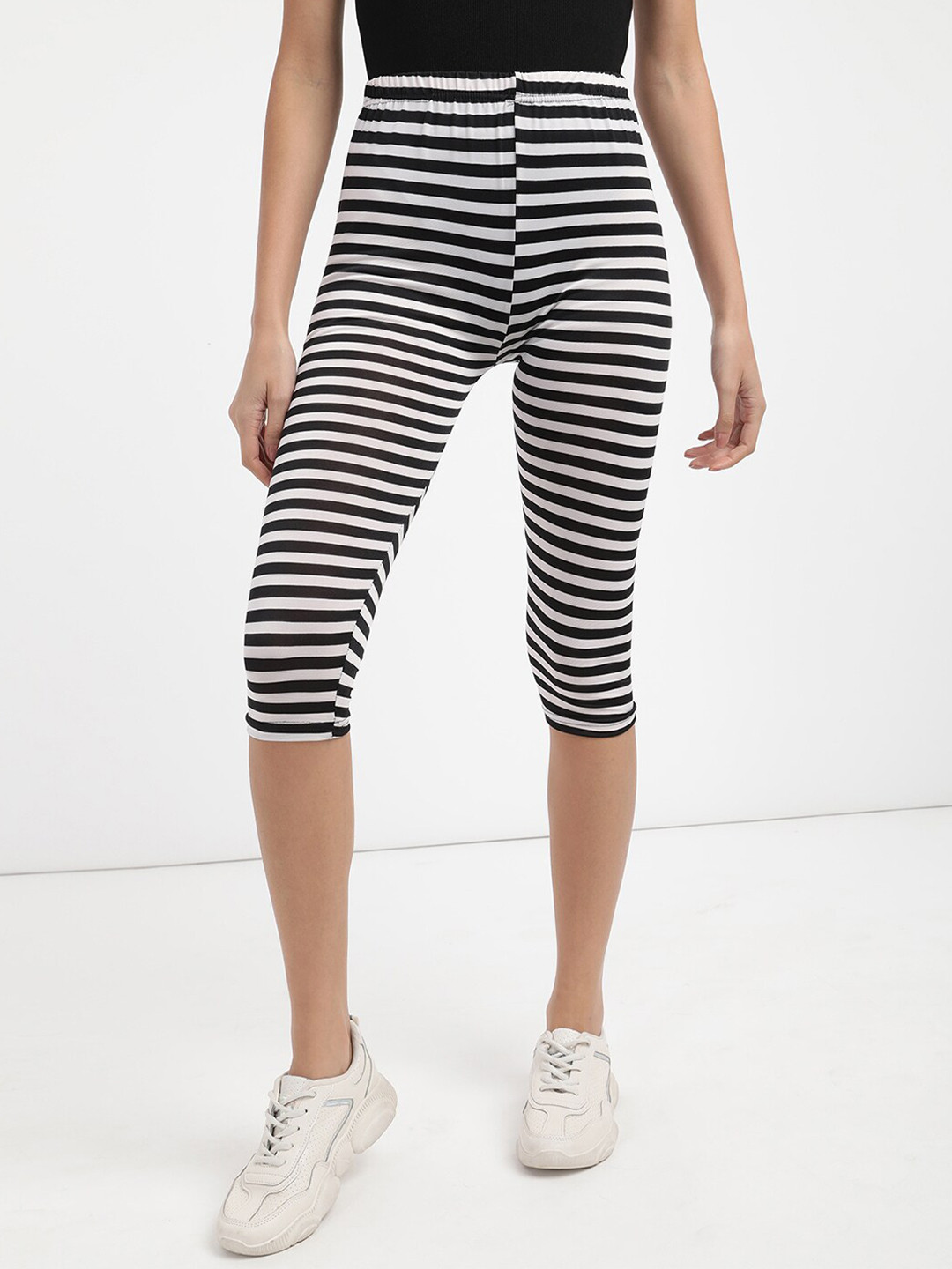 Buy V2 Value & Variety Women Black & White Striped Capris - Capris for ...