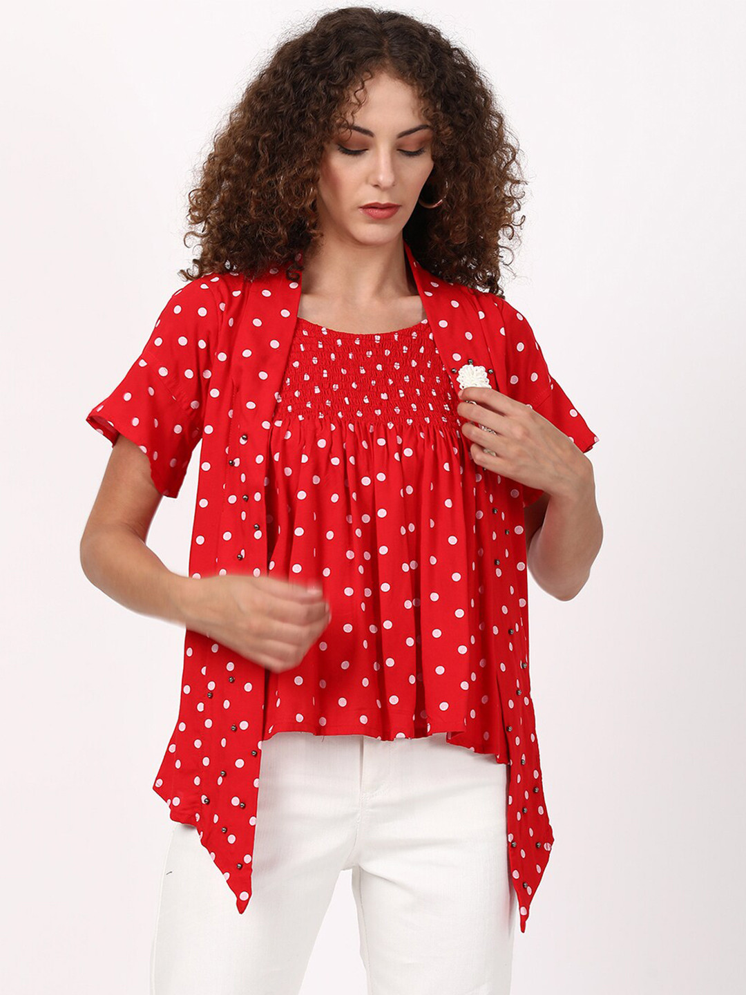 Buy V2 Value & Variety Red & White Regular Top - Tops for Women ...