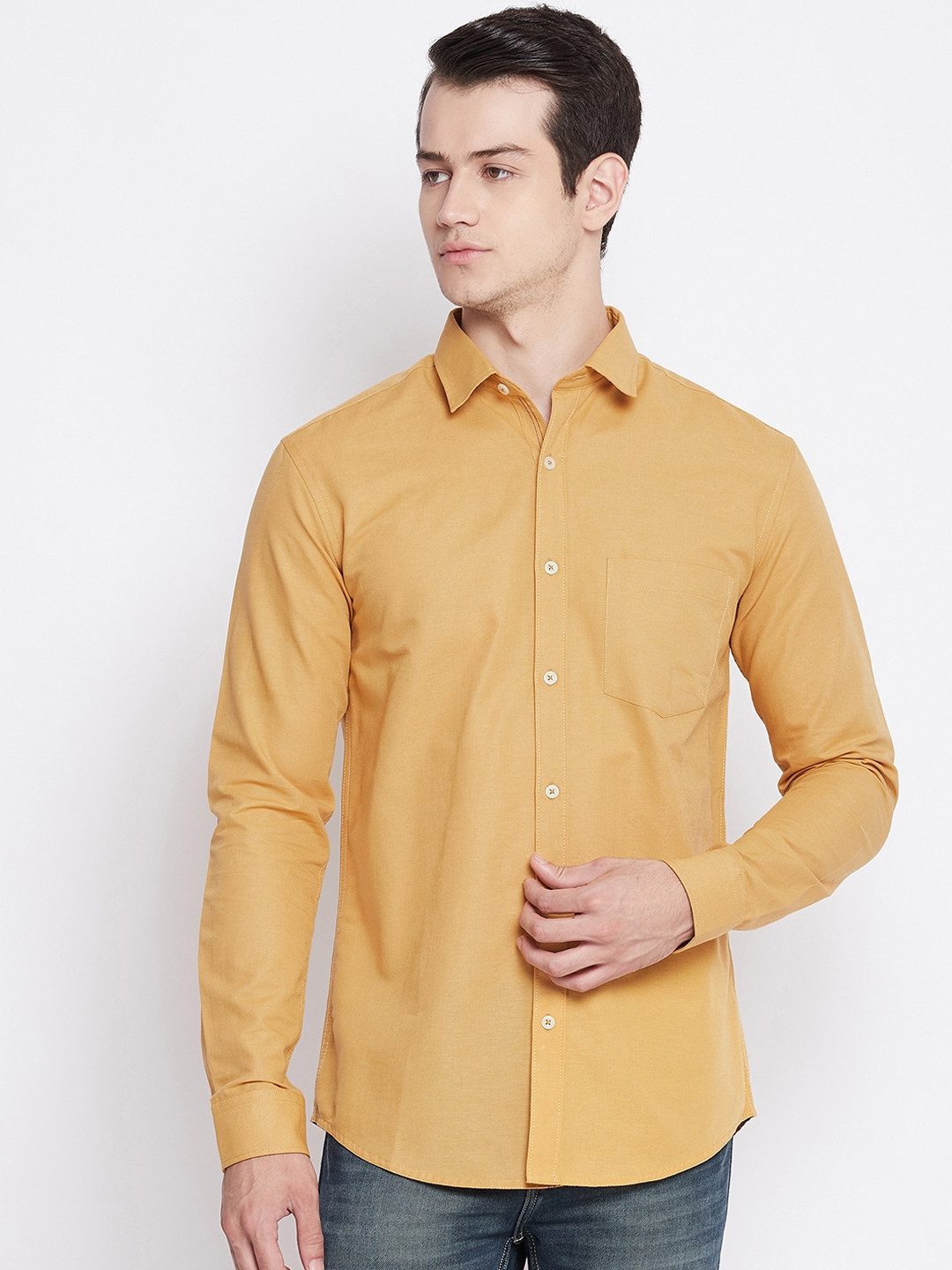 Buy Octave Men Mustard Opaque Pure Cotton Casual Shirt - Shirts for Men ...