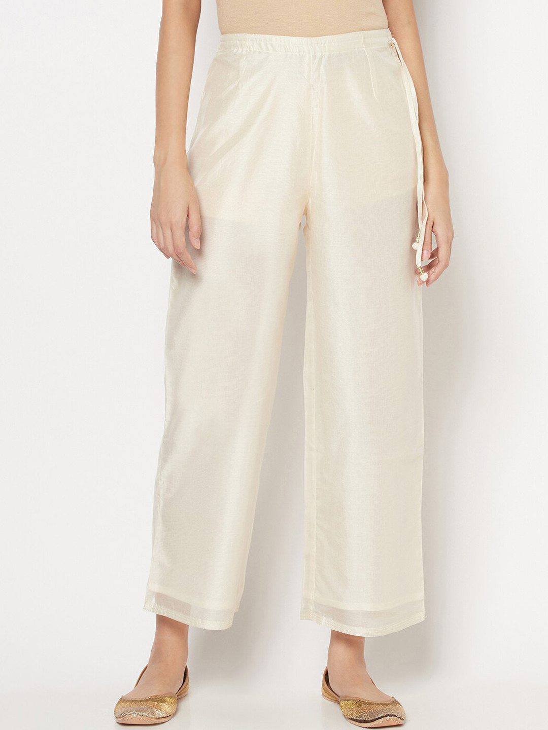 Buy Fabindia Women White Parallel Trousers - Trousers for Women ...