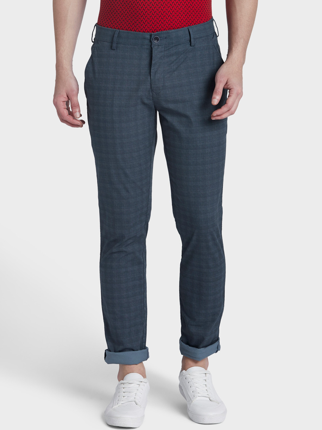 Buy ColorPlus Men Blue Checked Trousers - Trousers for Men 15878704 ...