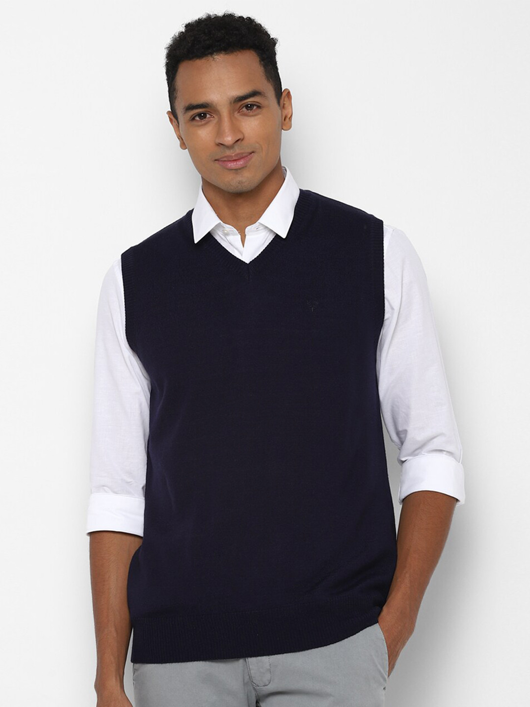 Buy Allen Solly Men Navy Blue Acrylic Sweater Vest - Sweaters for Men ...