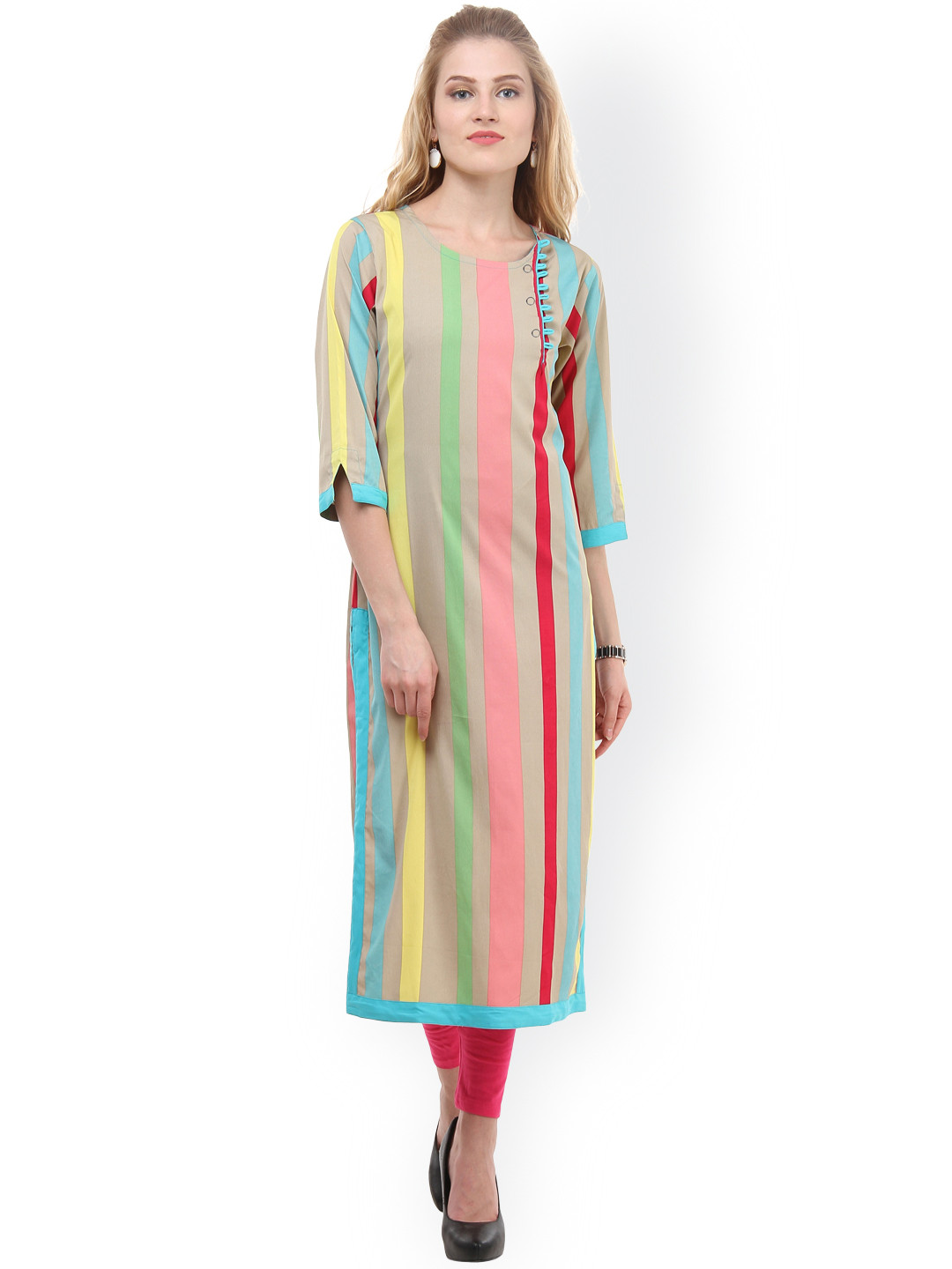 Buy La Firangi Women Multicolour Printed Georgette Straight Kurta ...