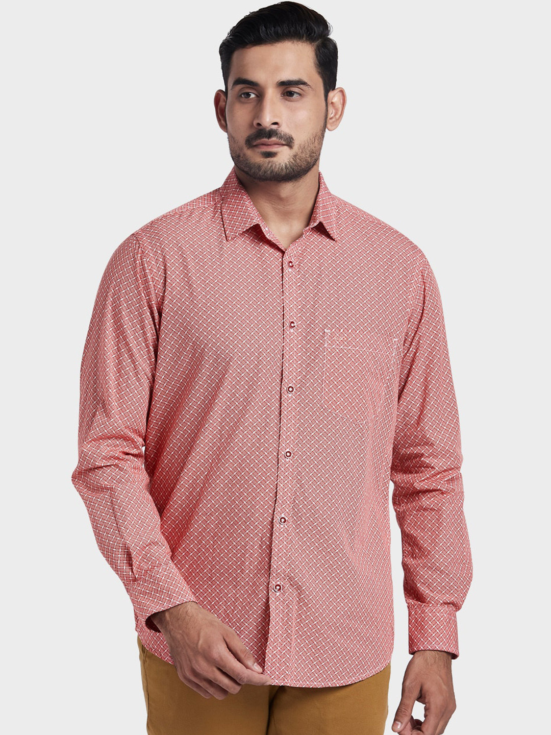 Buy ColorPlus Men Red Tailored Fit Opaque Printed Casual Shirt - Shirts ...
