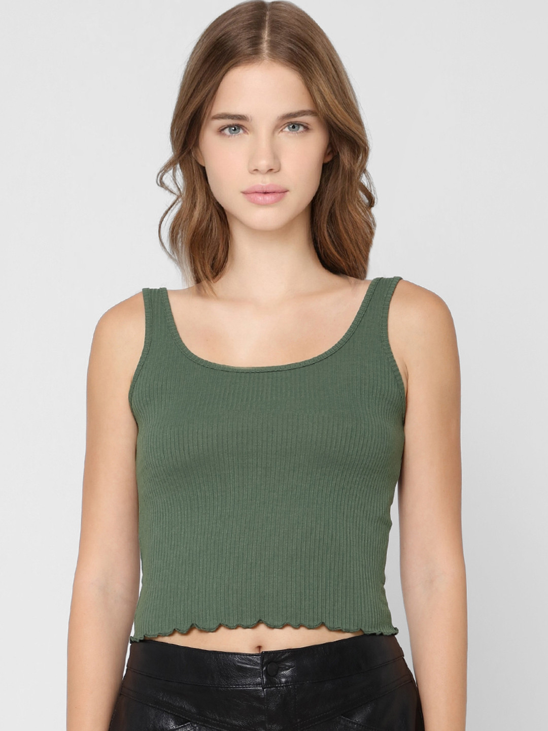 Buy ONLY Green Solid Sleeveless Crop Top - Tops for Women 15881676 | Myntra