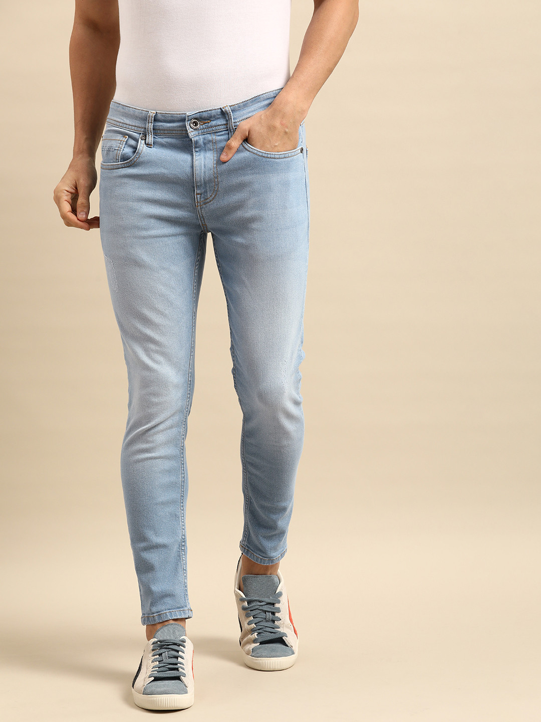 Buy Being Human Men Blue Skinny Fit Heavy Fade Stretchable Jeans ...