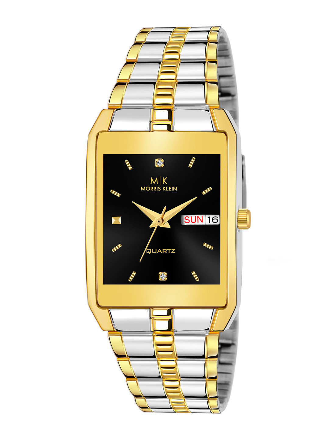 Buy MORRIS KLEIN Men Black Dial & Gold Plated Stainless Steel Bracelet ...