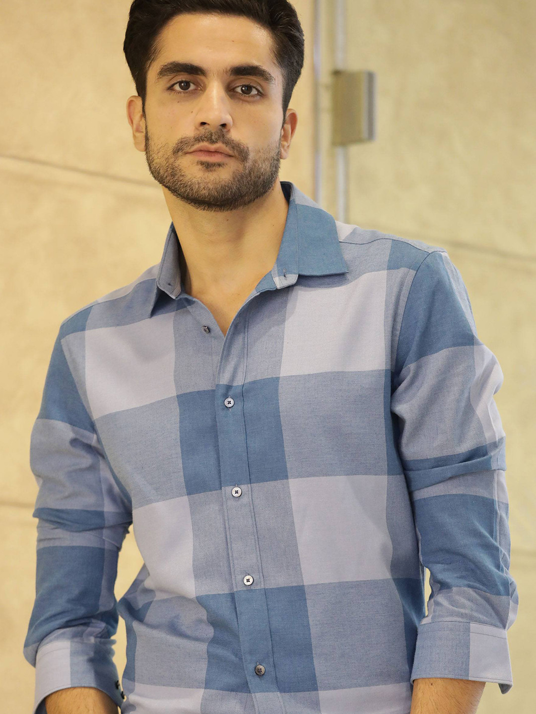 Buy RARE RABBIT Men Blue Slim Fit Opaque Checked Casual Shirt - Shirts ...