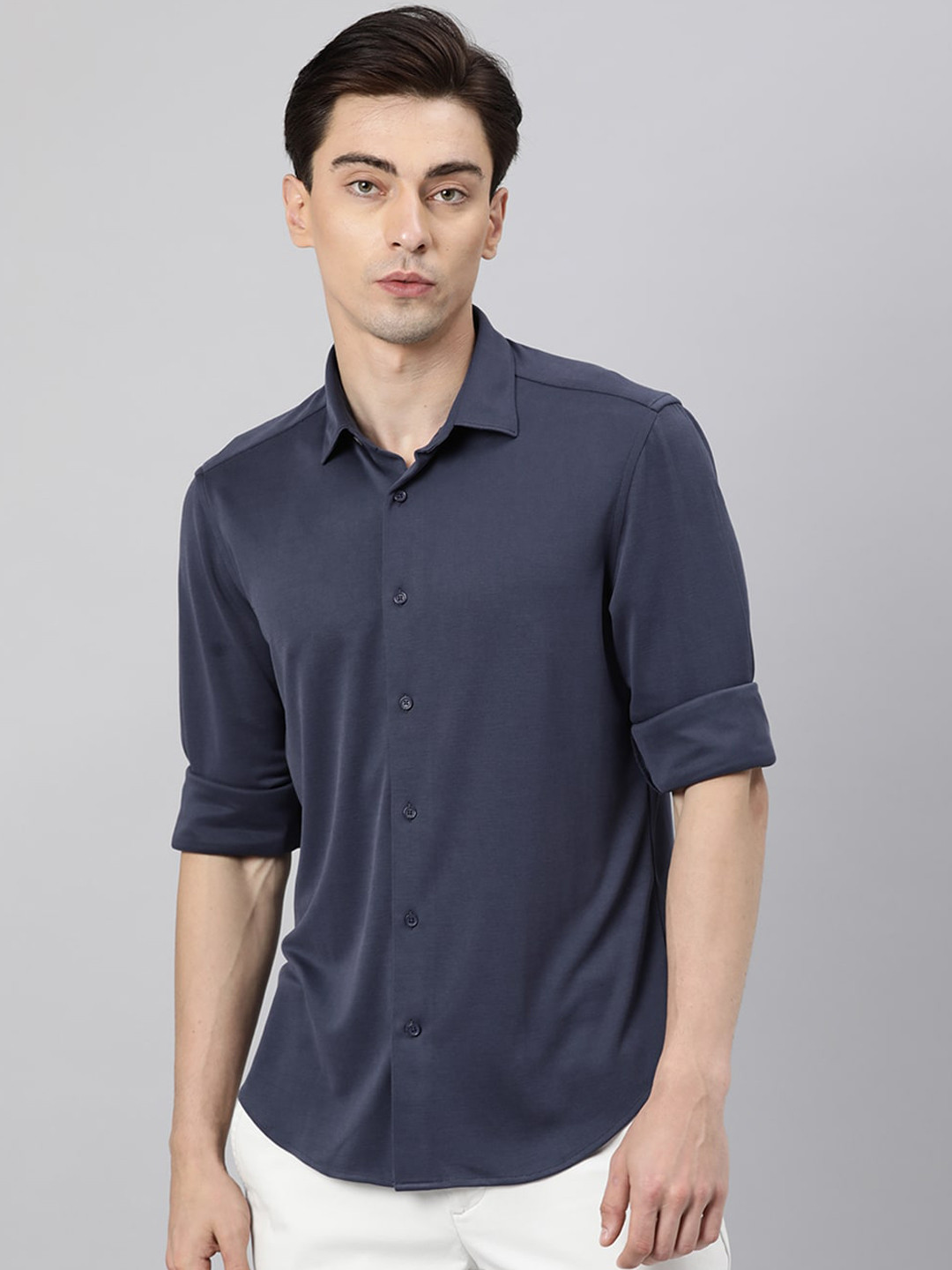 Buy RARE RABBIT Men Navy Blue Slim Fit Opaque Casual Shirt - Shirts for ...