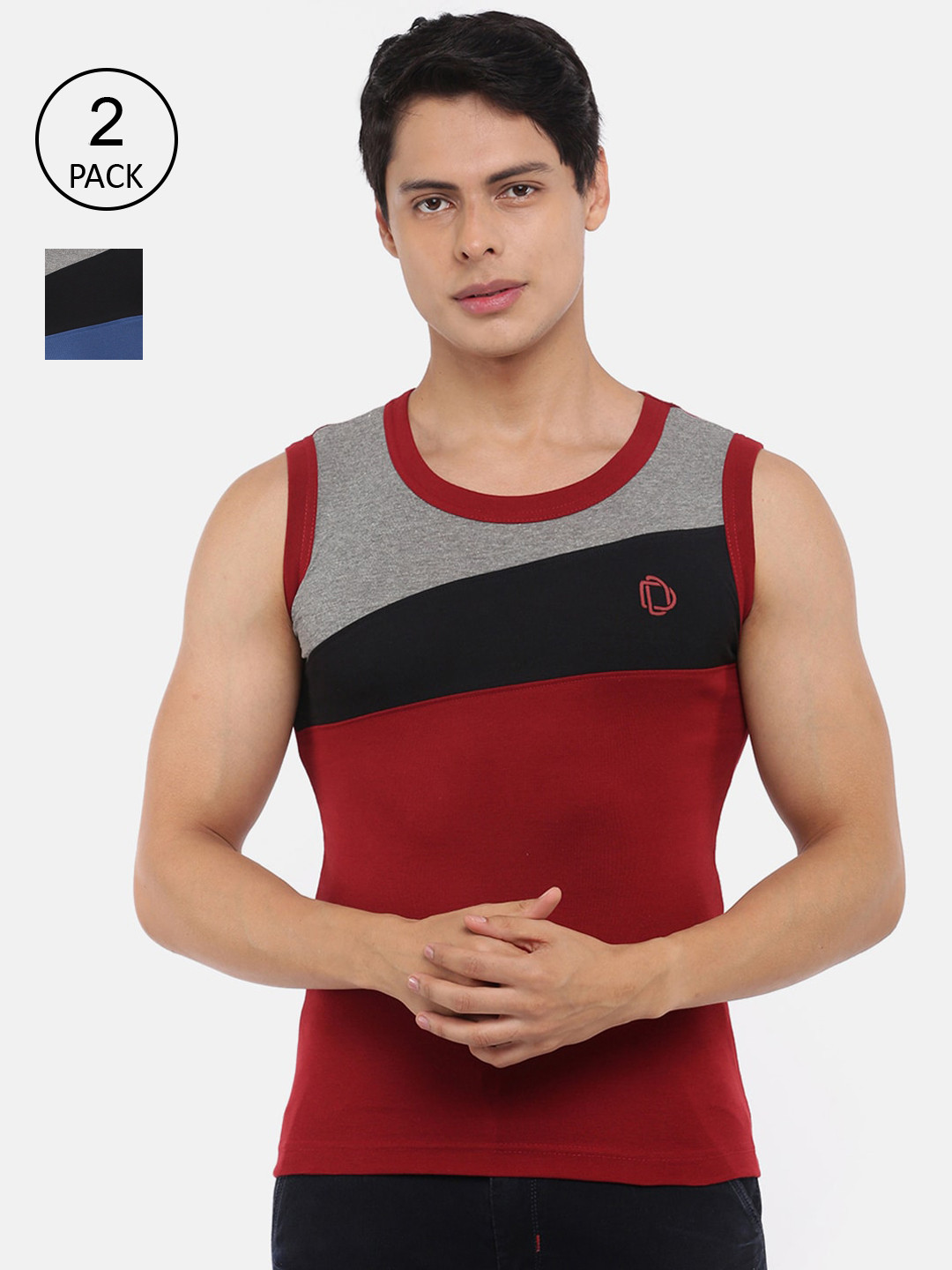 Buy Dollar Bigboss Men Pack Of 2 Assorted Cotton Innerwear Vests ...