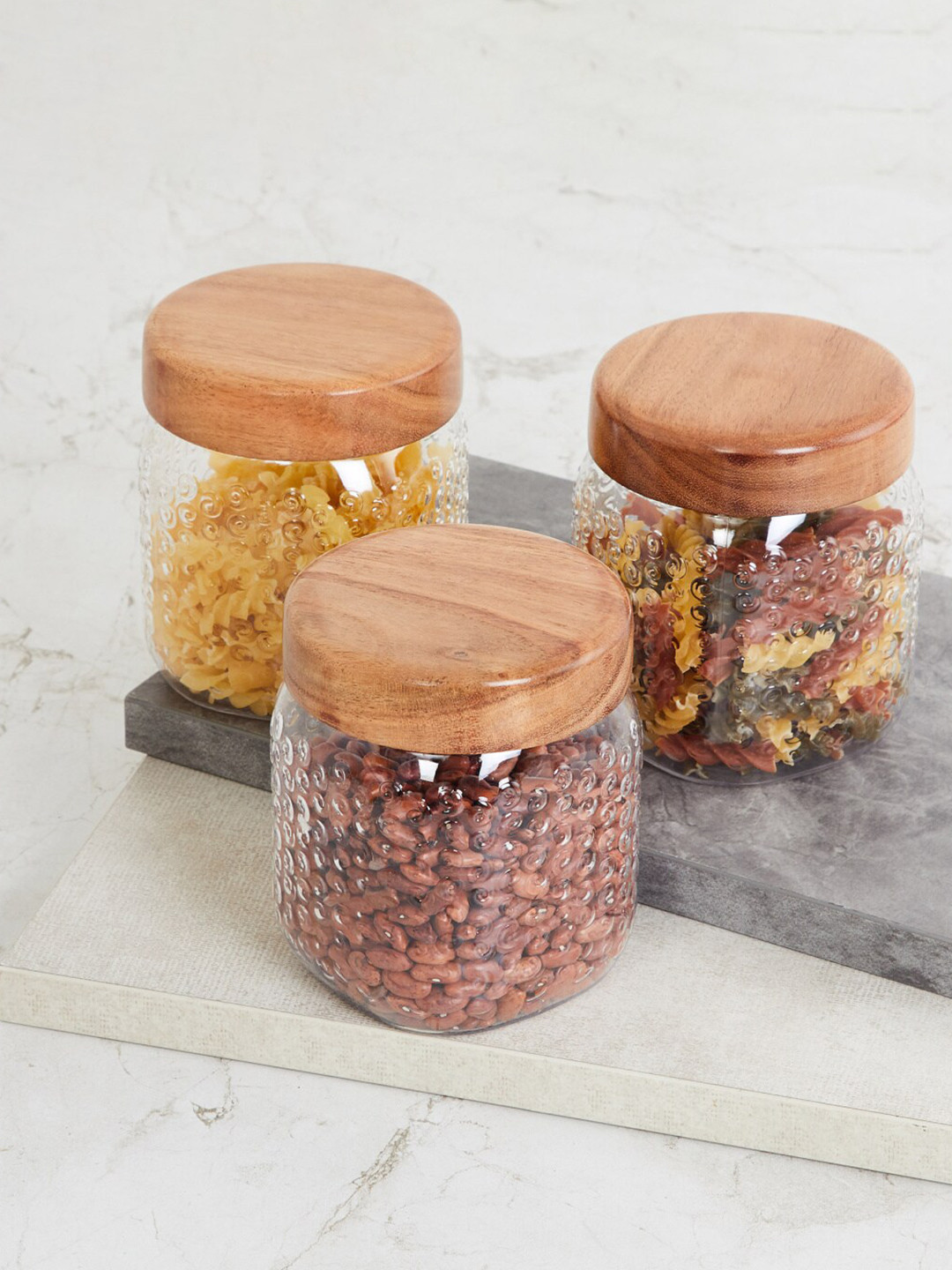 Buy Home Centre Set Of 3 Transparent & Brown Solid Storage Containers ...