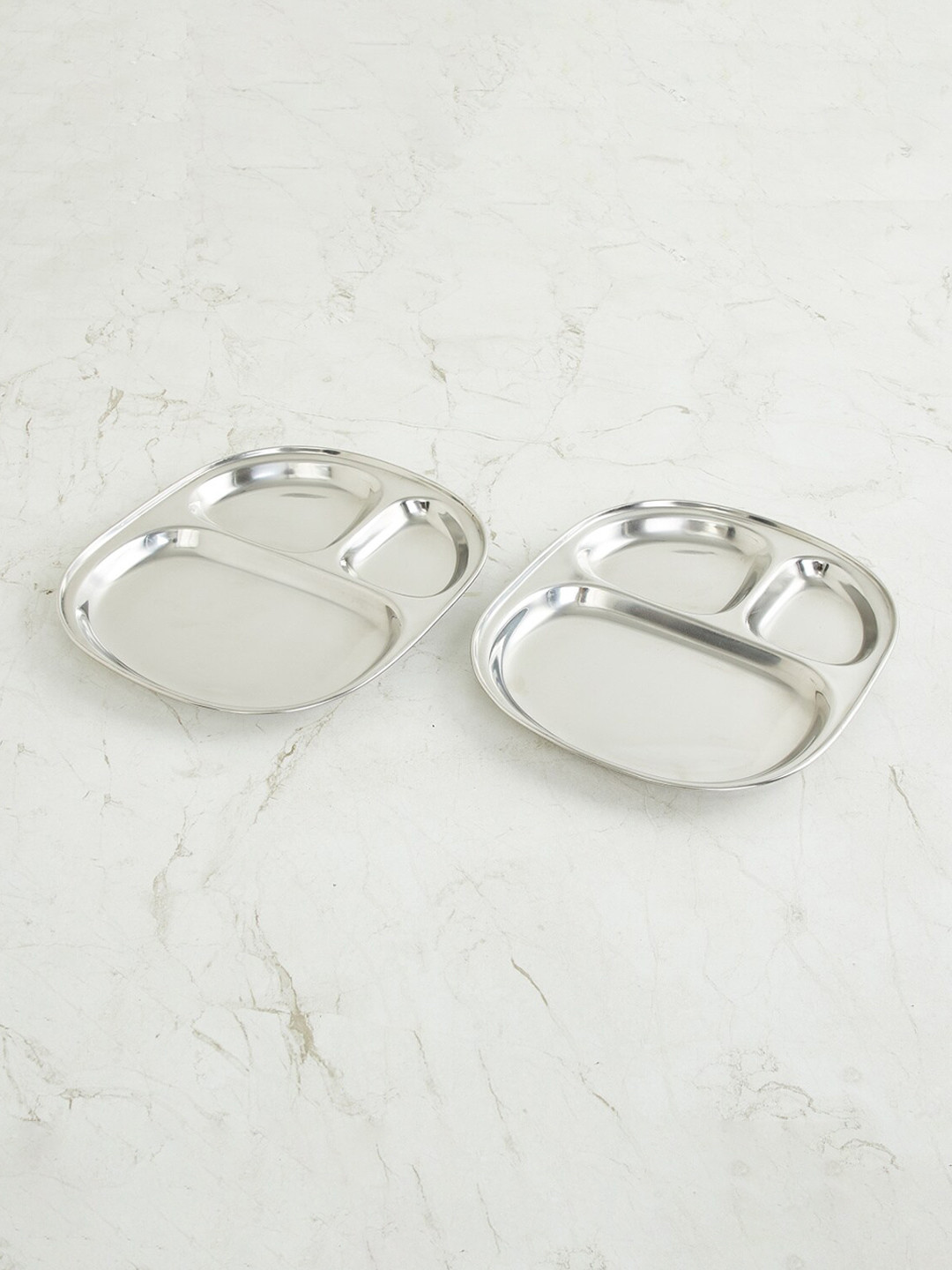 Buy Home Centre Set Of 2 Silver Toned Stainless Steel Serving Plates ...