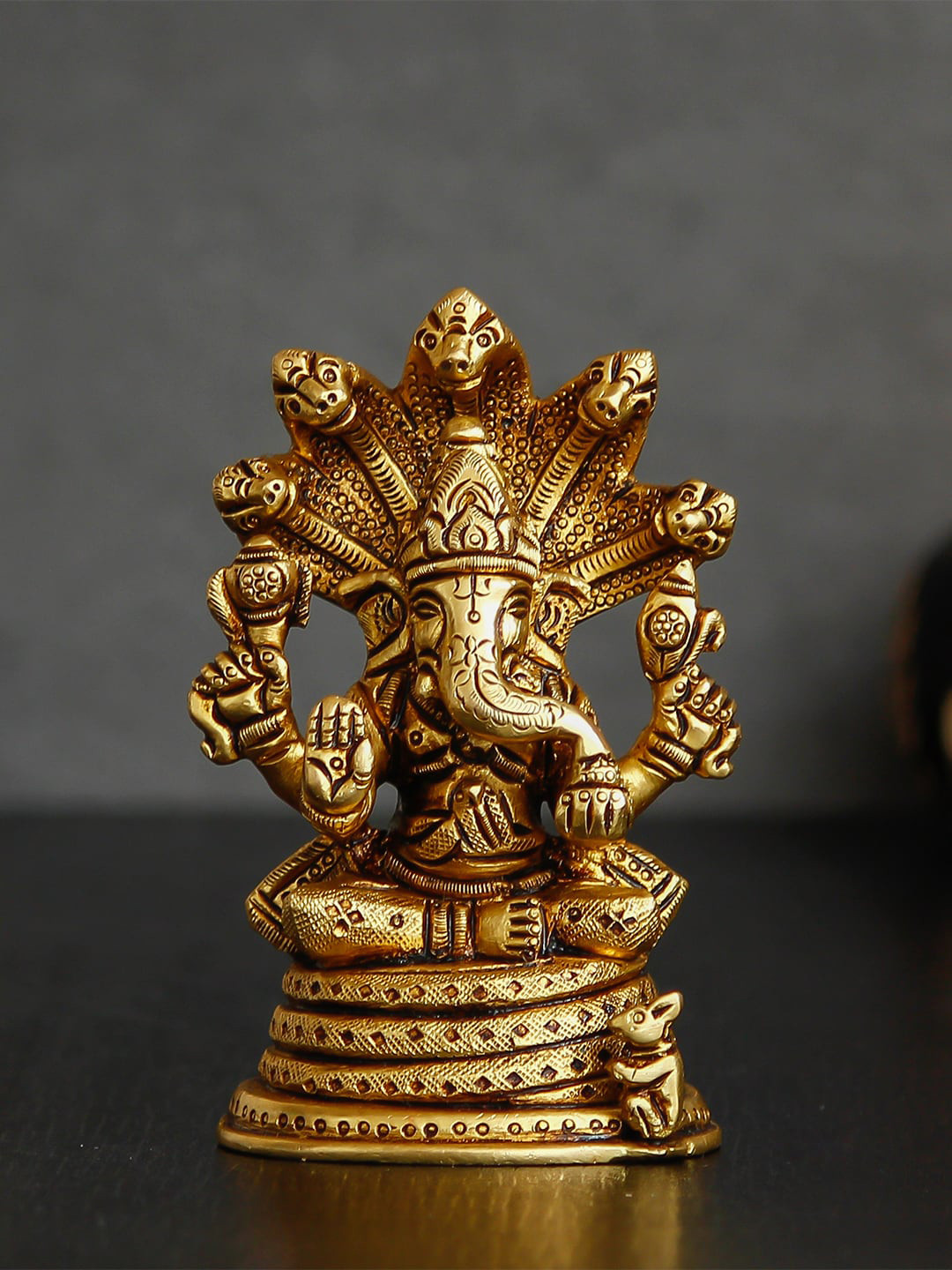 Buy ECraftIndia Gold Lord Ganesha With Naag Devta Decorative Showpiece ...