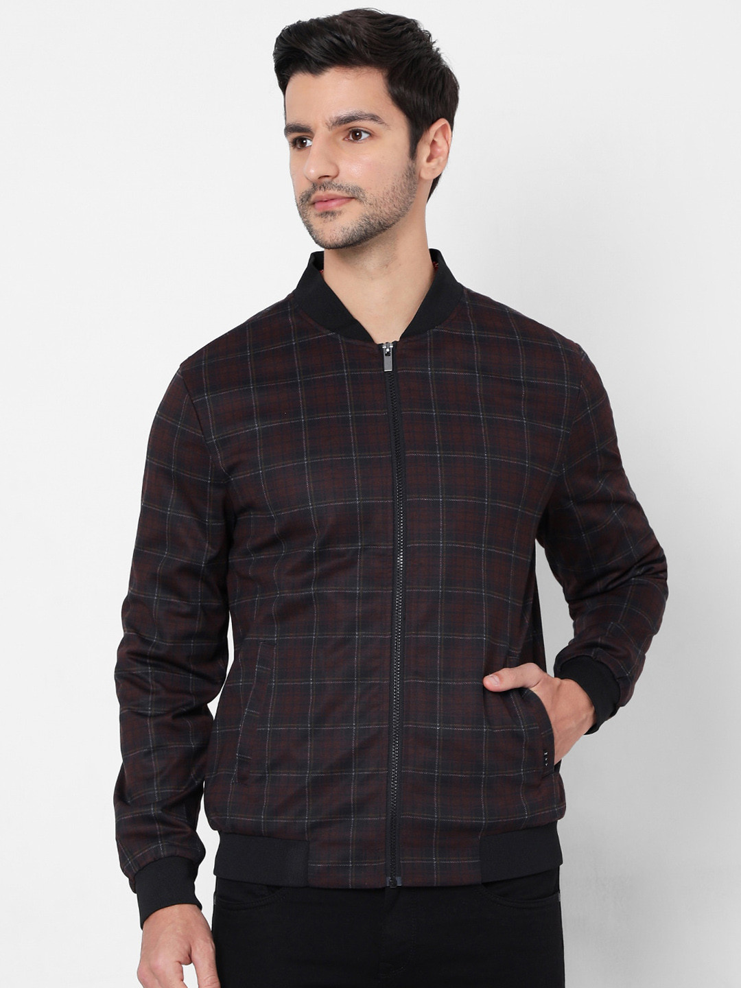 Buy Mufti Men Burgundy Checked Bomber Jacket - Jackets for Men 15891344 ...