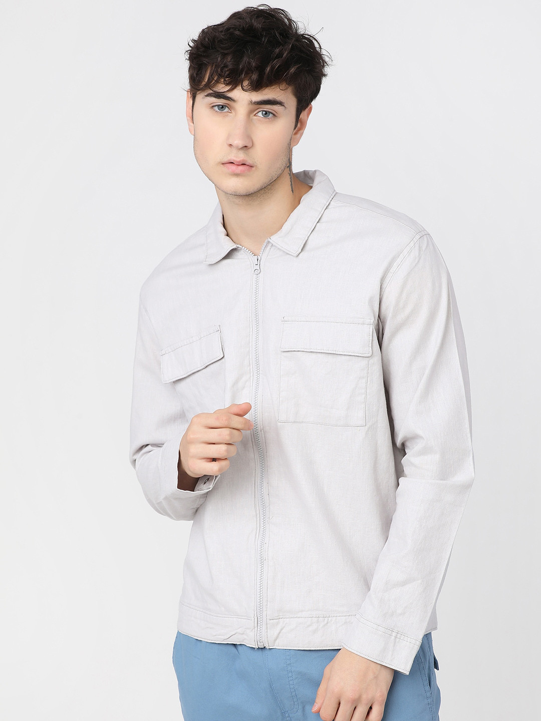 Buy HIGHLANDER Men Grey Solid Double Flap Pocket Tailored Jacket ...