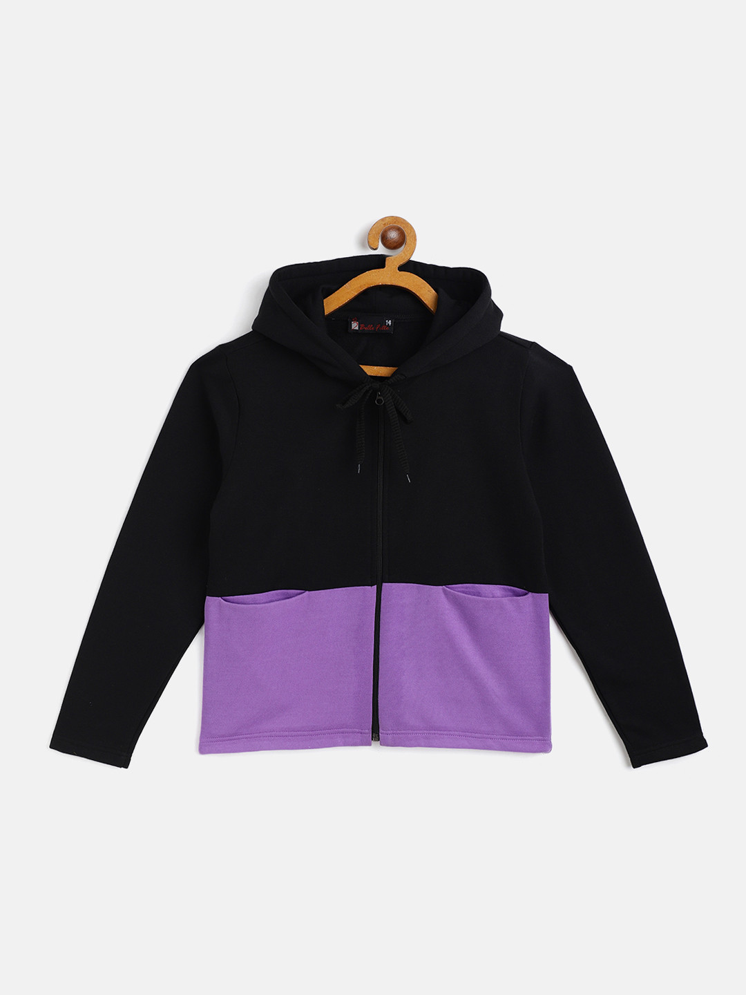 Buy Belle Fille Kids Black & Purple Colourblocked Fleece Lightweight ...