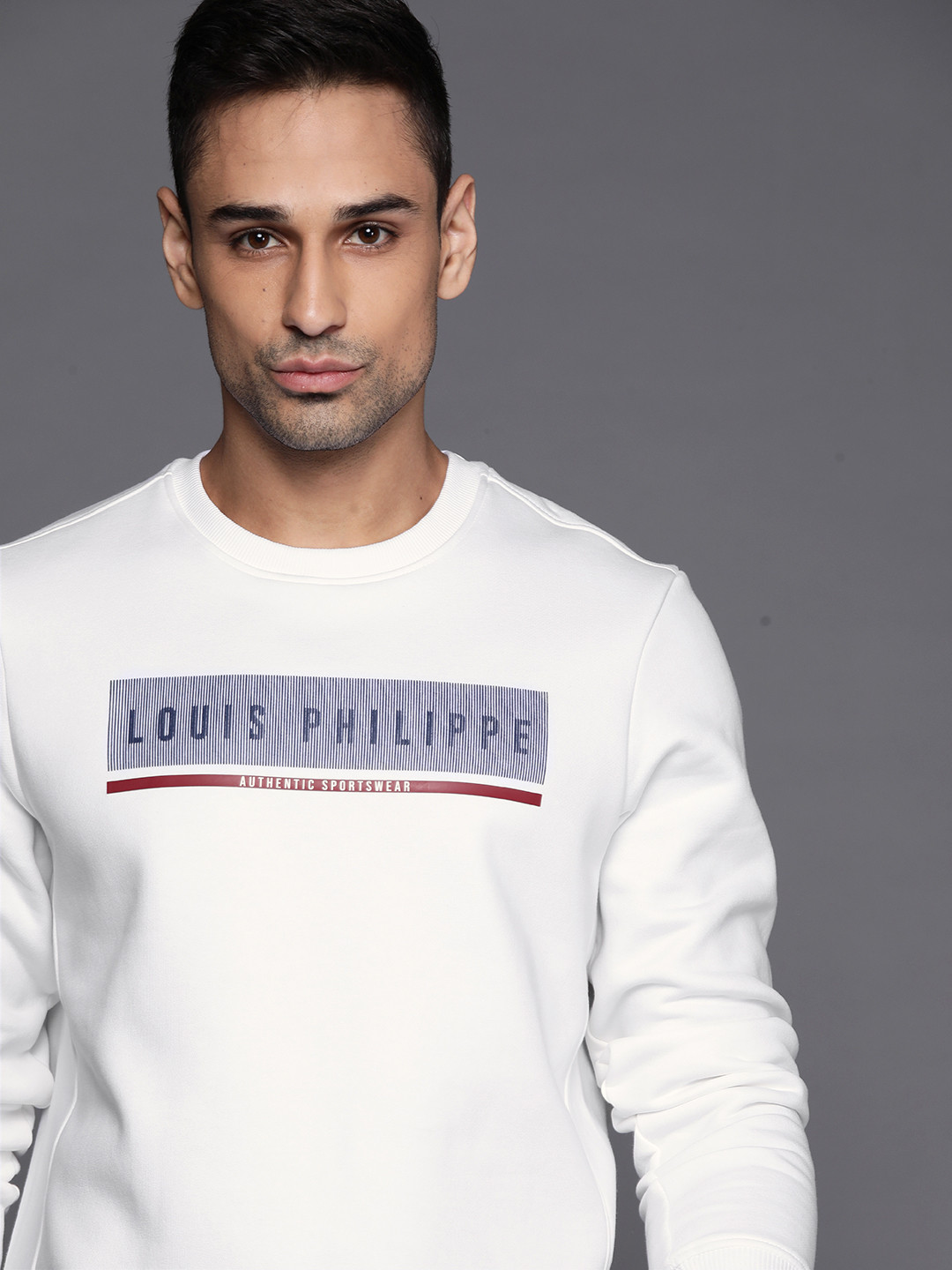 Buy Louis Philippe Sport Men White Brand Logo Printed Sweatshirt ...